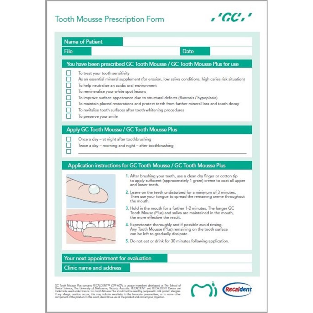 GC-TMOUSSEPAD - TOOTH MOUSSE Prescription Pad Pack of 1 - Henry Schein ...