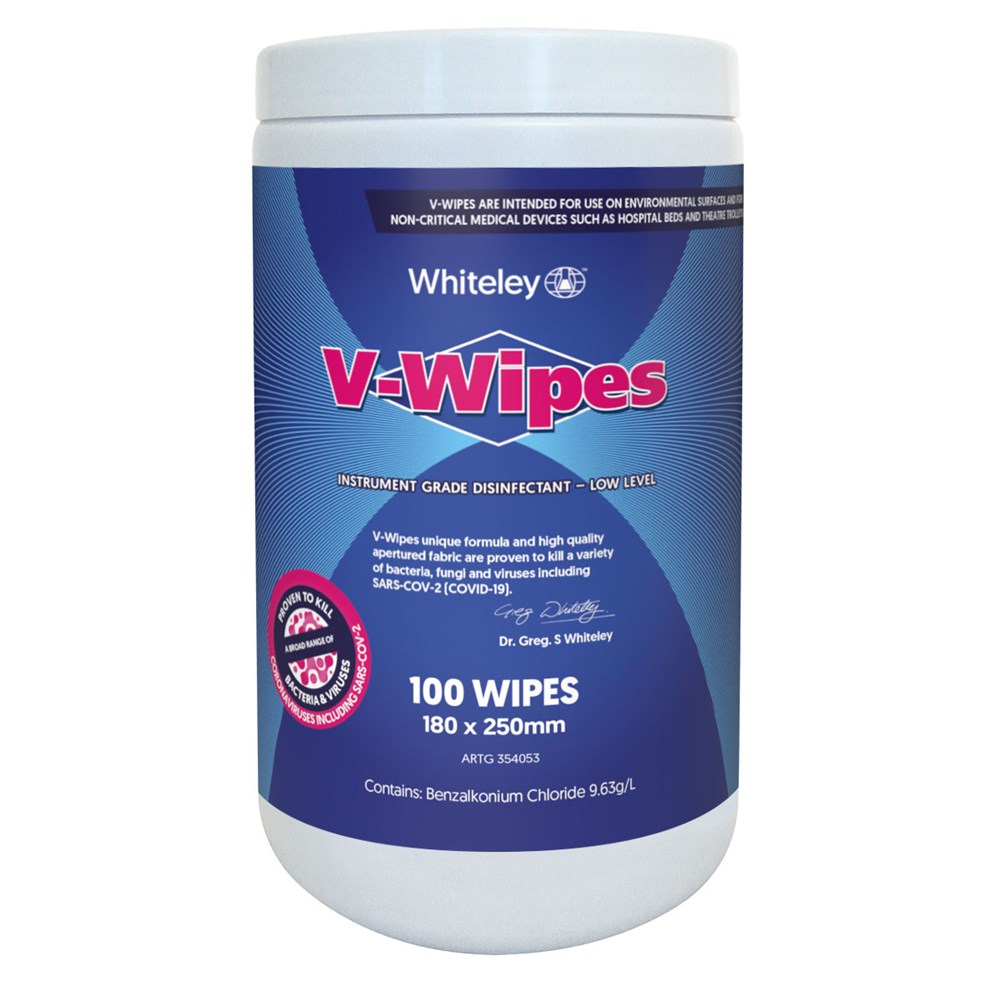Whiteley V Wipes - Hospital Grade Disinfectant - Canister of 100 Wipes ...