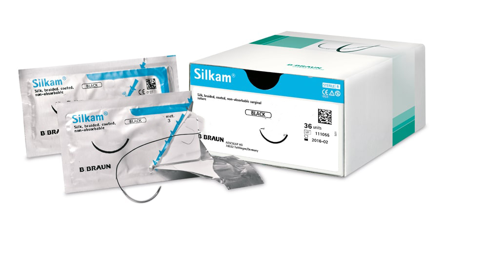 Aesculap Suture SILKAM, Black, DS12, 5/0, 3/8 Circle Reverse Cutting ...